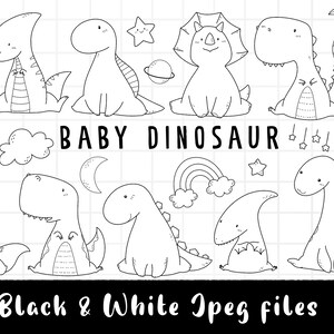 Baby Dinosaur Clipart, Dinosaur Nursery Art, Outline Doodle, PNG ...