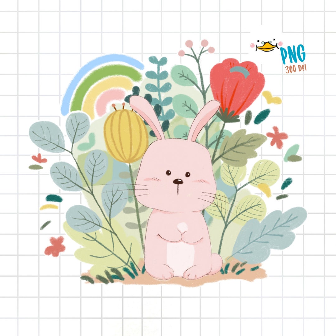 Cute Rabbit Wild ,pink Bunny, Floral Spring, Clipart, PNG File ...