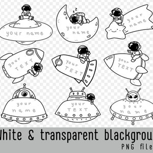 Astronaut Kid Label, Planet Name Tag, UFO, Spaceship, Rocket, Clipart ...
