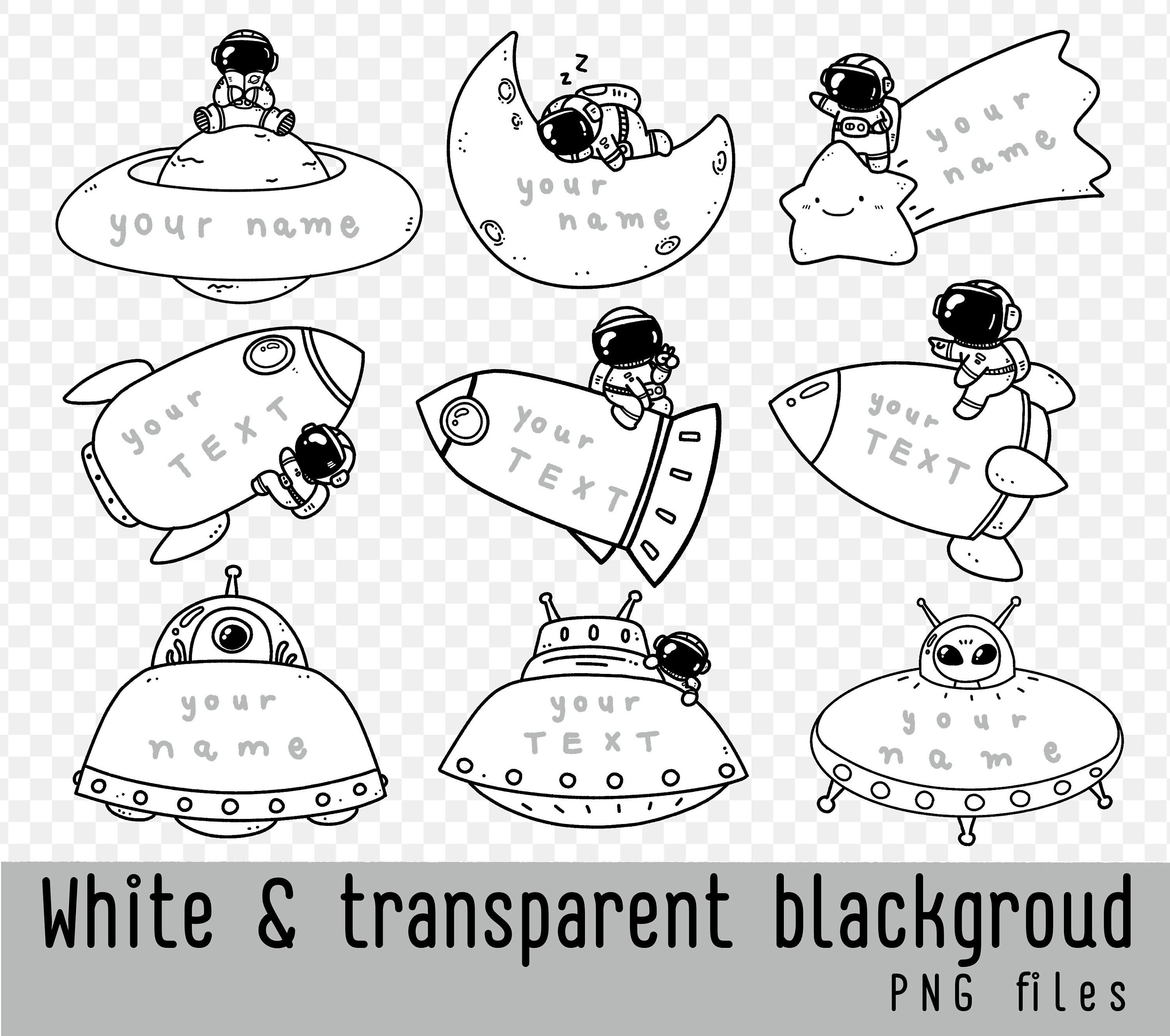 Astronaut Kid Label, Planet Name Tag, UFO, Spaceship, Rocket, Clipart ...