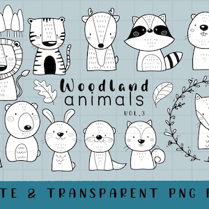 Woodland Animals Clipart, Forest Animal, Wild Cute Animal, Outline ...