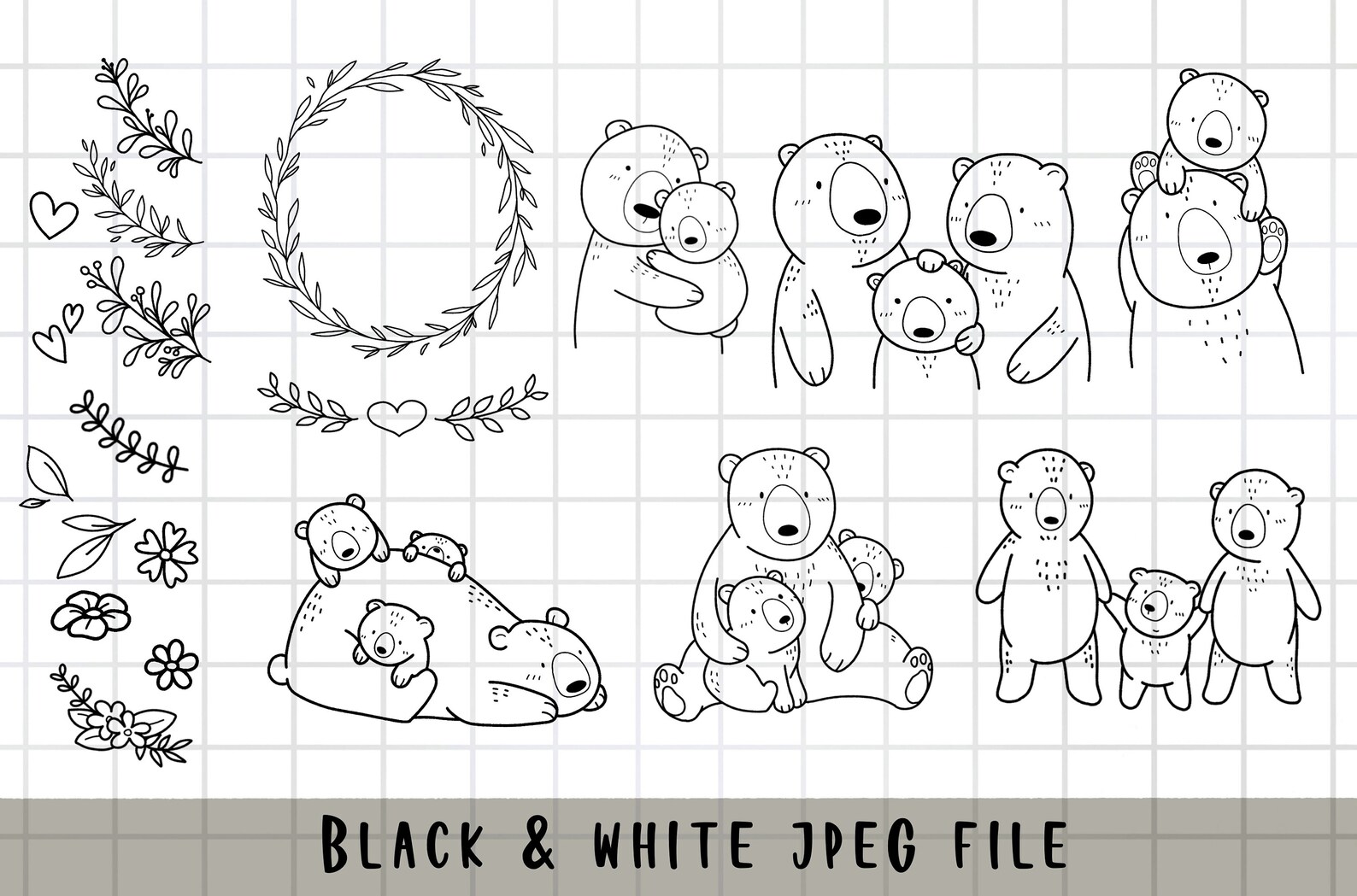 Family of Bears Clipart, Cute Bear, Dad & Mom, Woodland Animal, Outline ...