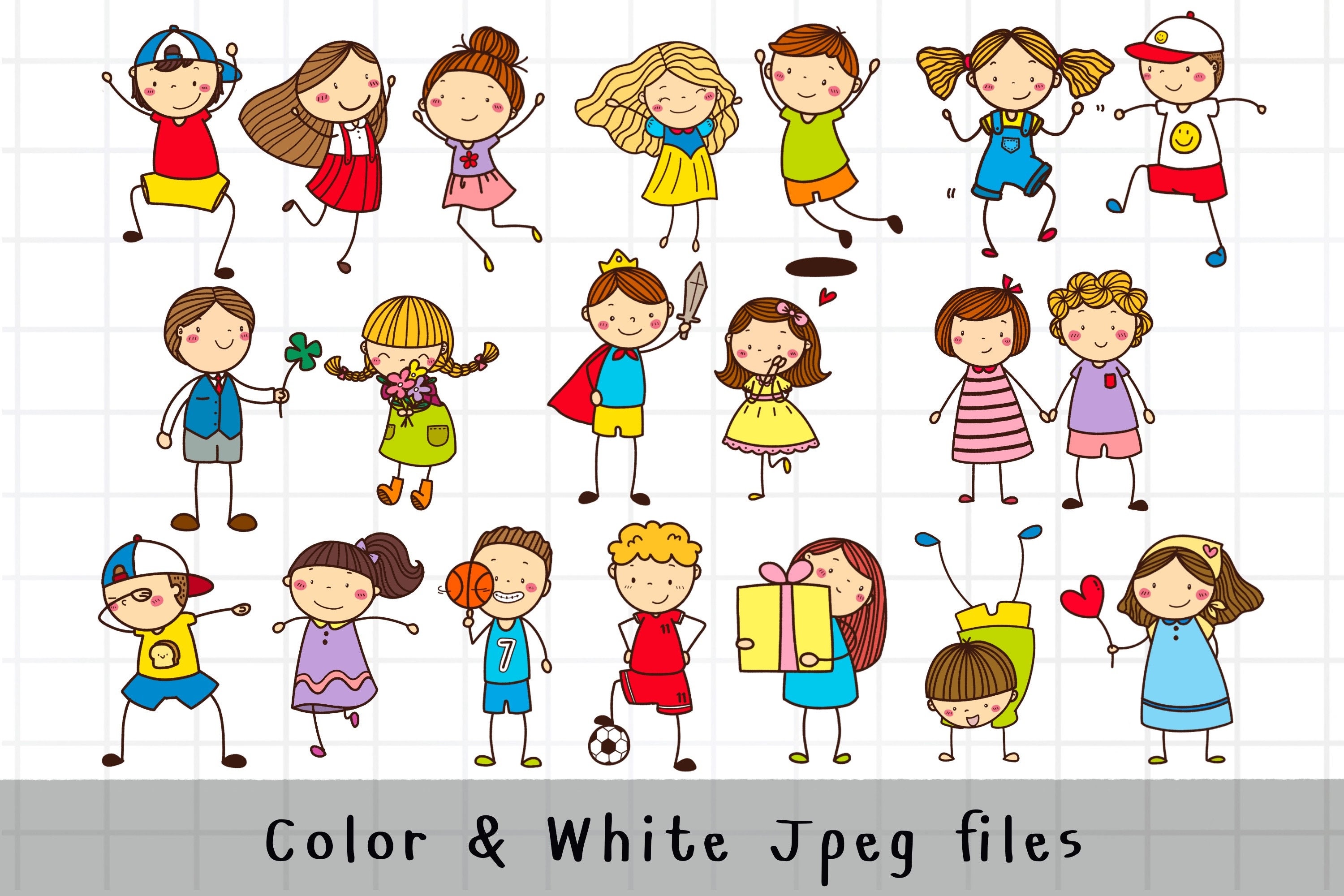 Doodle Boy and Girl Clipart,stick Figure Clipart,friend Clipart,outline ...