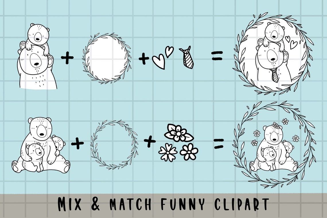 Family of Bears Clipart, Cute Bear, Dad & Mom, Woodland Animal, Outline ...