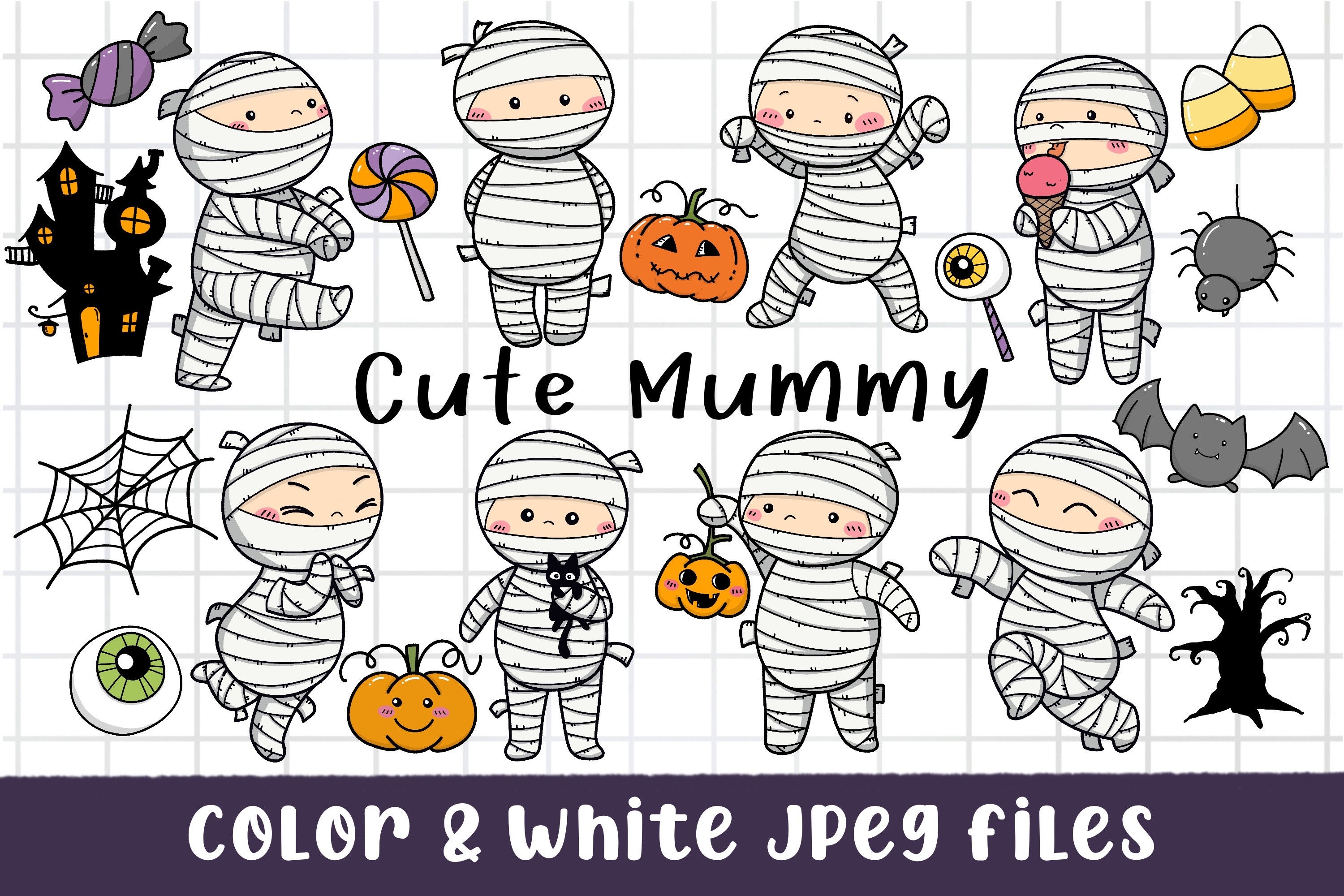 Cute Mummy Clipart, Cute Halloween Clipart, Ghost Clipart, Pumpkin PNG ...