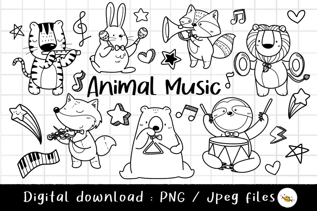 Woodland Animal Music Clipart, Musical Forest Animal, Wild Cute Animal ...