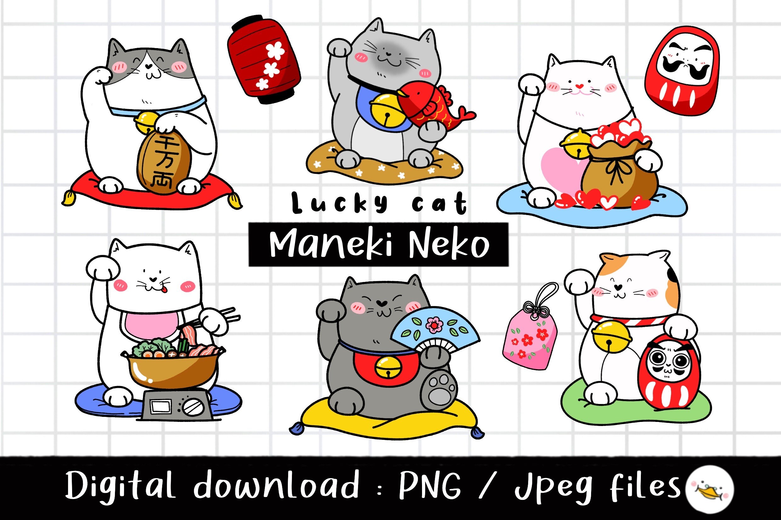 Lucky Cat Clipart, Maneki Neko Clipart, Cat Lover, Daruma PNG, Japanese ...