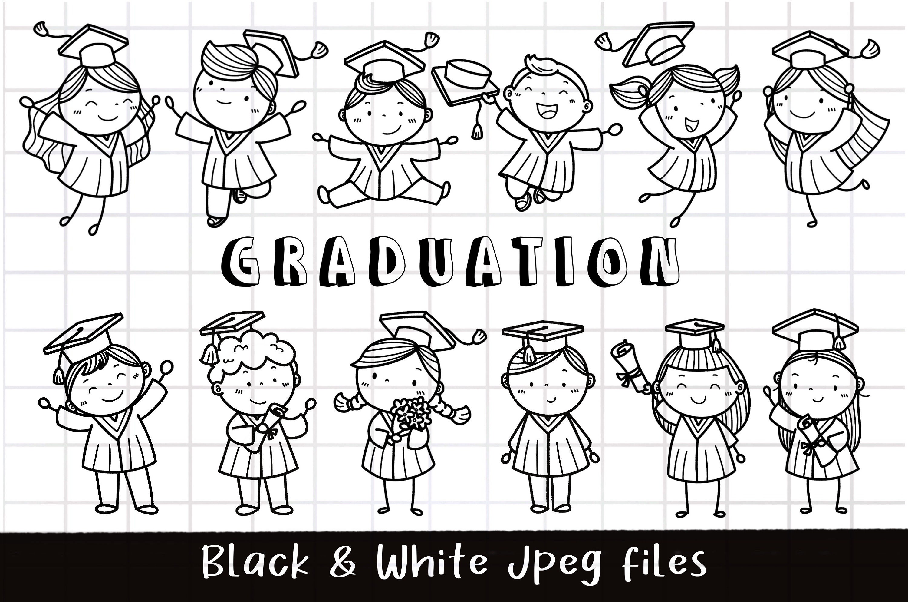Graduation Doodle Boy and Girl Clipart, Stick Figure Clipart,friend ...