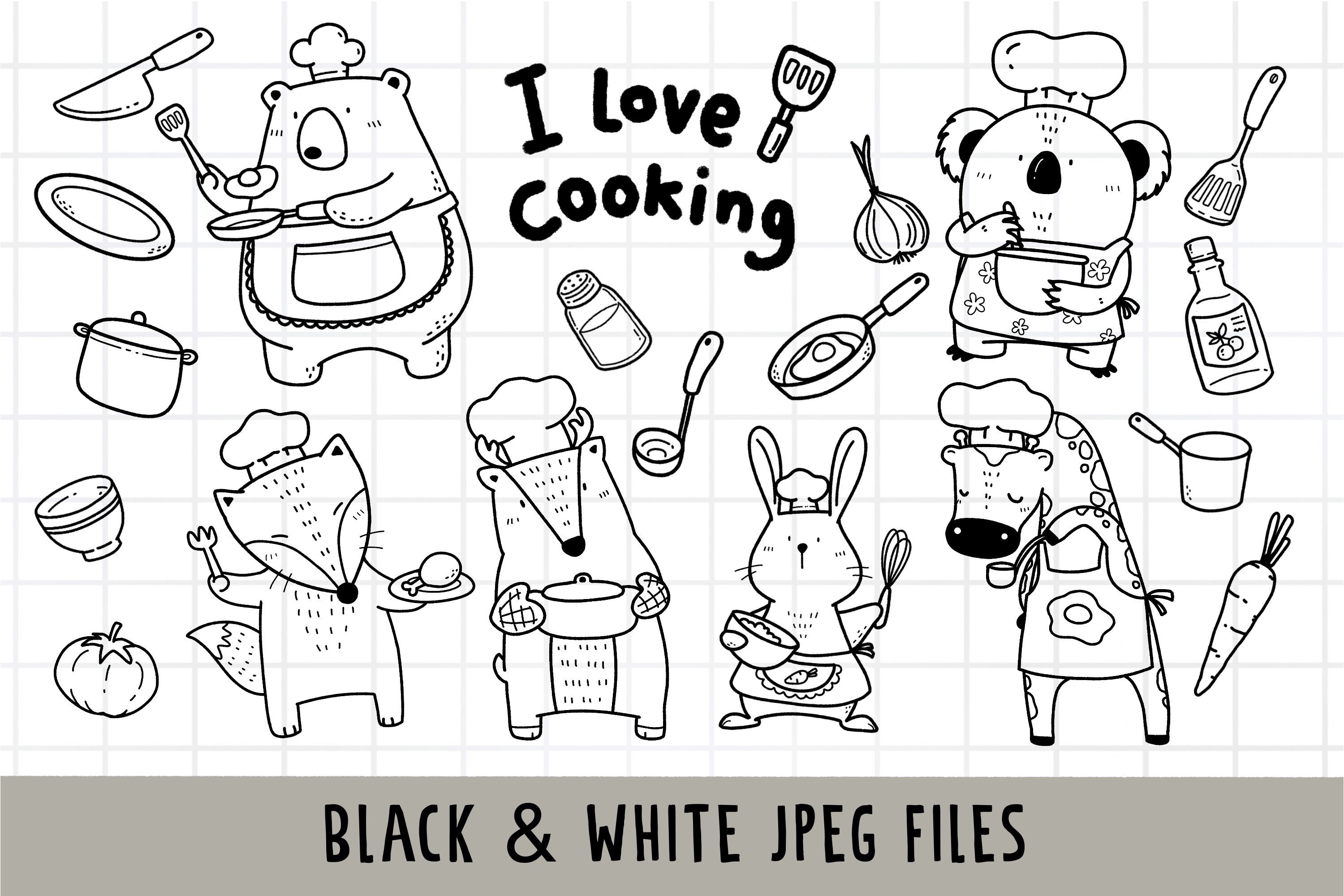 Cooking Woodland Clipart, Animal Chef Clipart, Kitchen Clipart, Chef ...