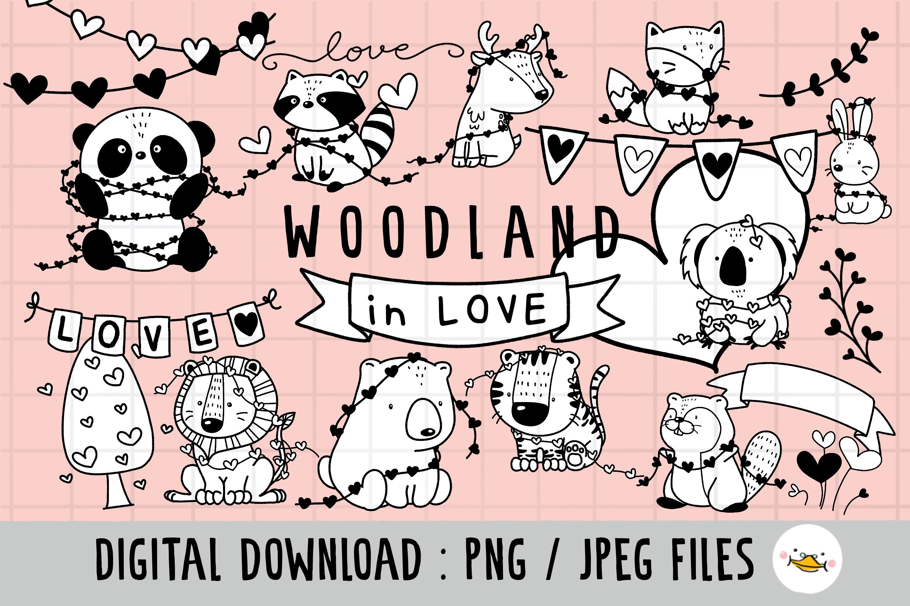 Woodland Animals in Love Clipart, Forest Animal, Wild Cute Animal ...
