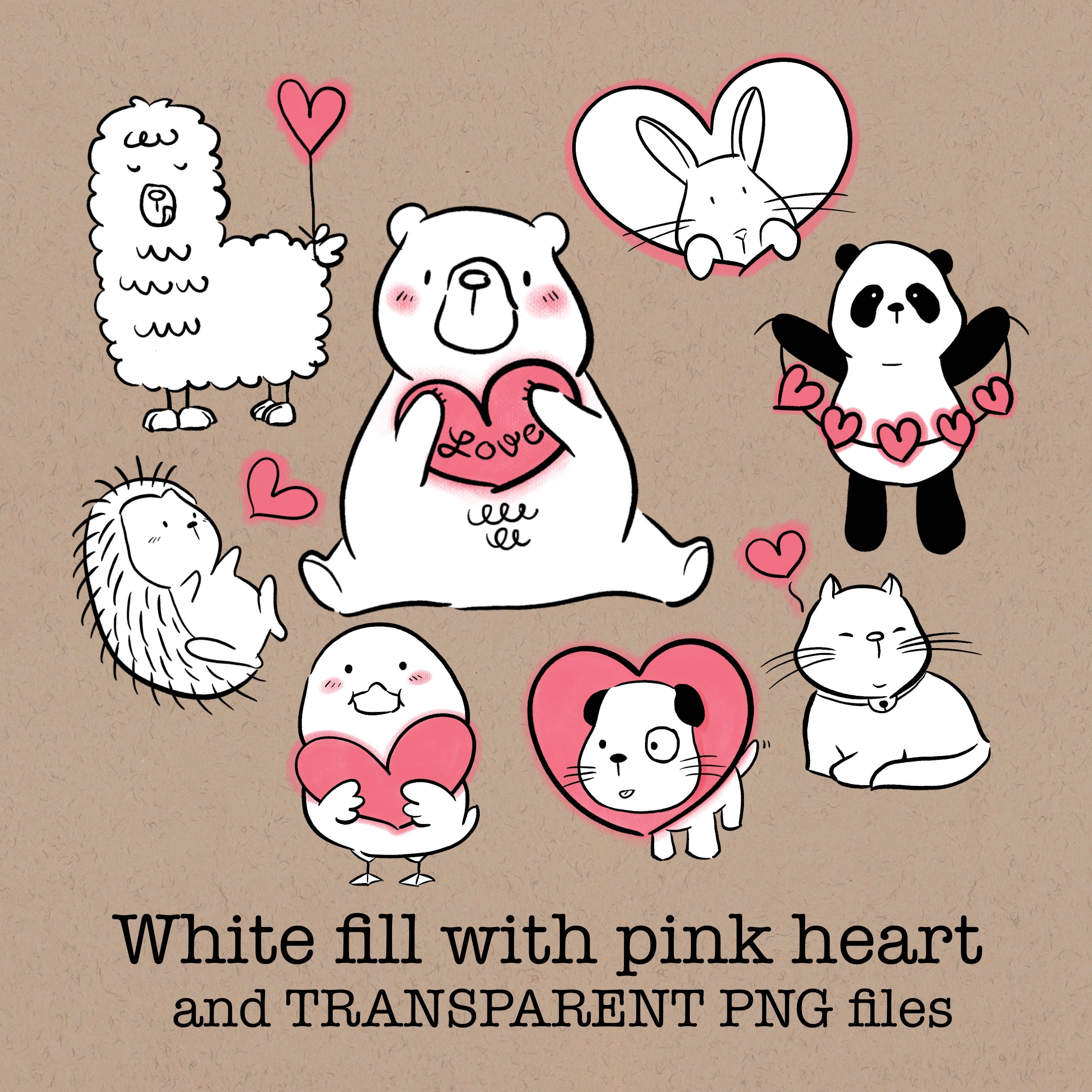 Animal in Love Hand Draw Clipart / Cute Animal Bear Rabbit Cat - Etsy