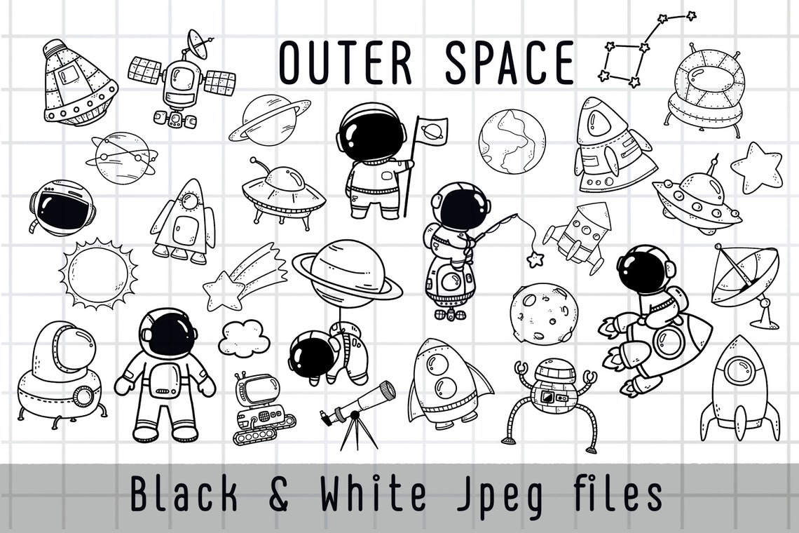Outer Space Clipart Astronaut Clipart Planet UFO - Etsy