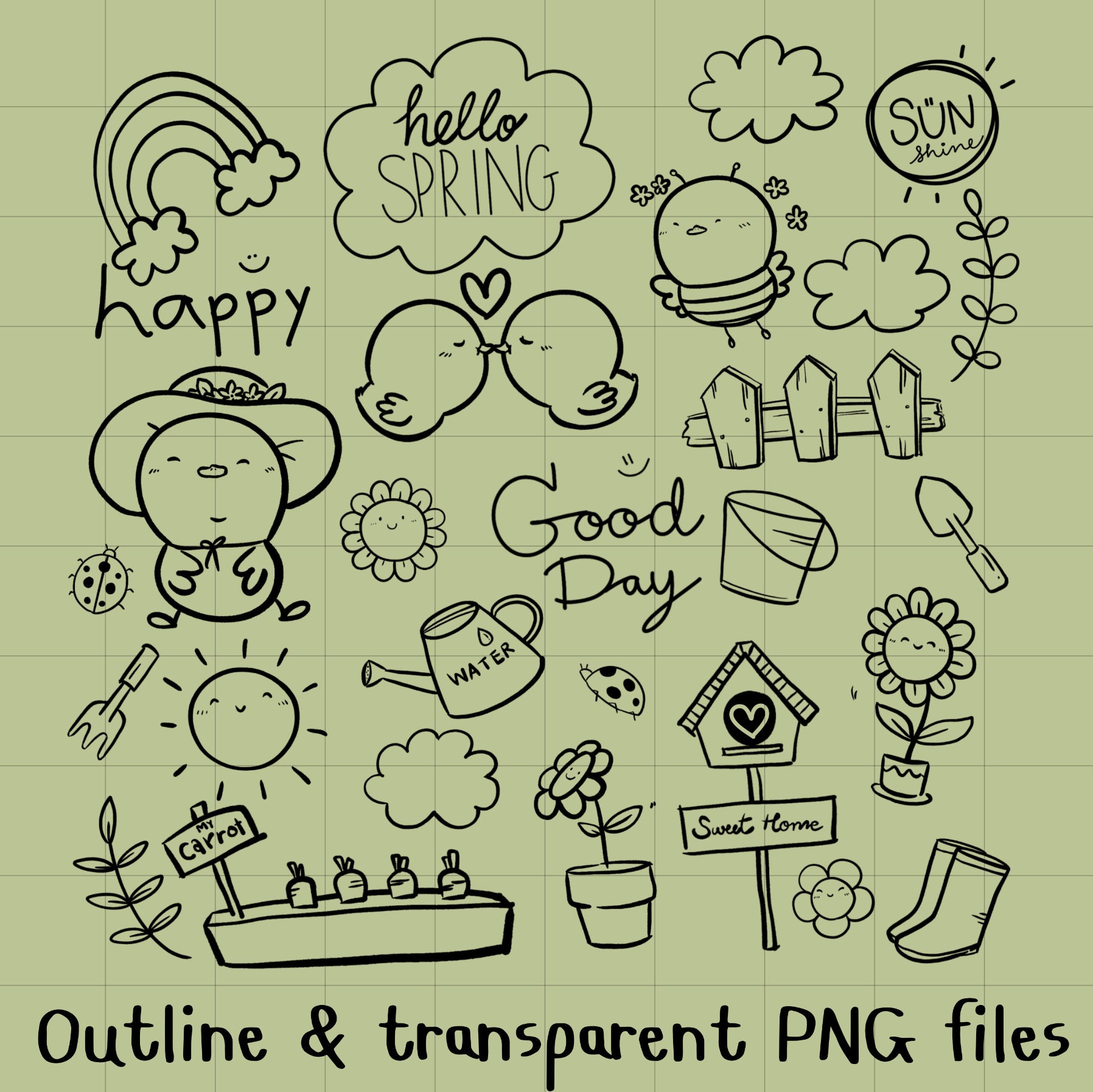 Cute Duck Hand Draw Clipart/ Duckling/ Hello Spring /funny /doodles ...