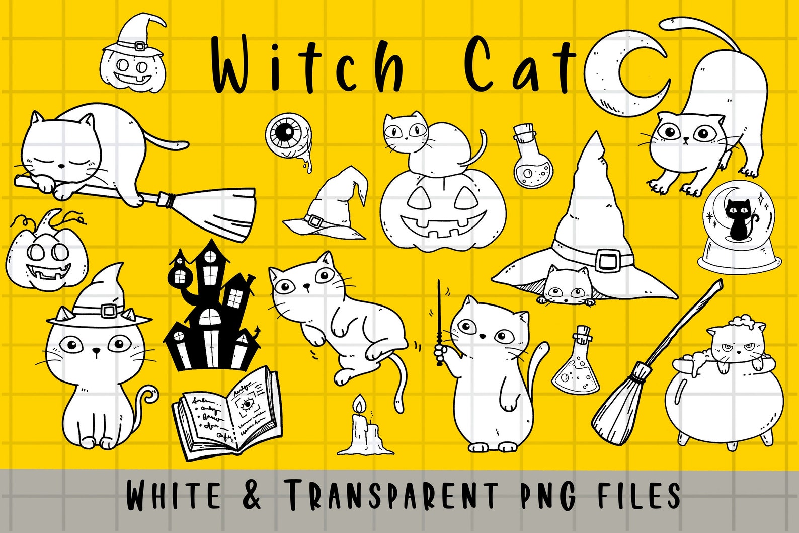 Witch Cat Clipart, Halloween Clipart, Pumpkin Png, Horror Kitty ...