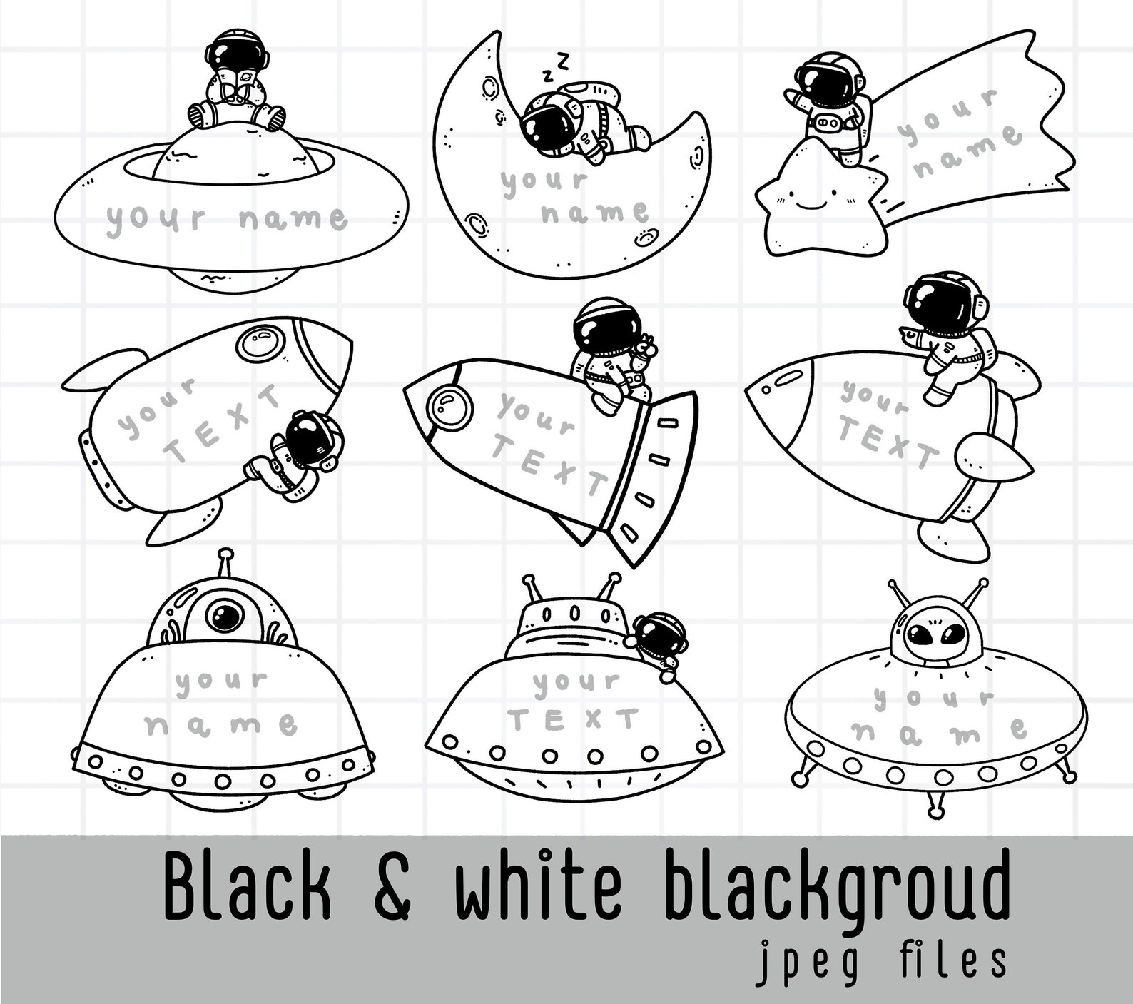 Astronaut Kid Label, Planet Name Tag, UFO, Spaceship, Rocket, Clipart ...