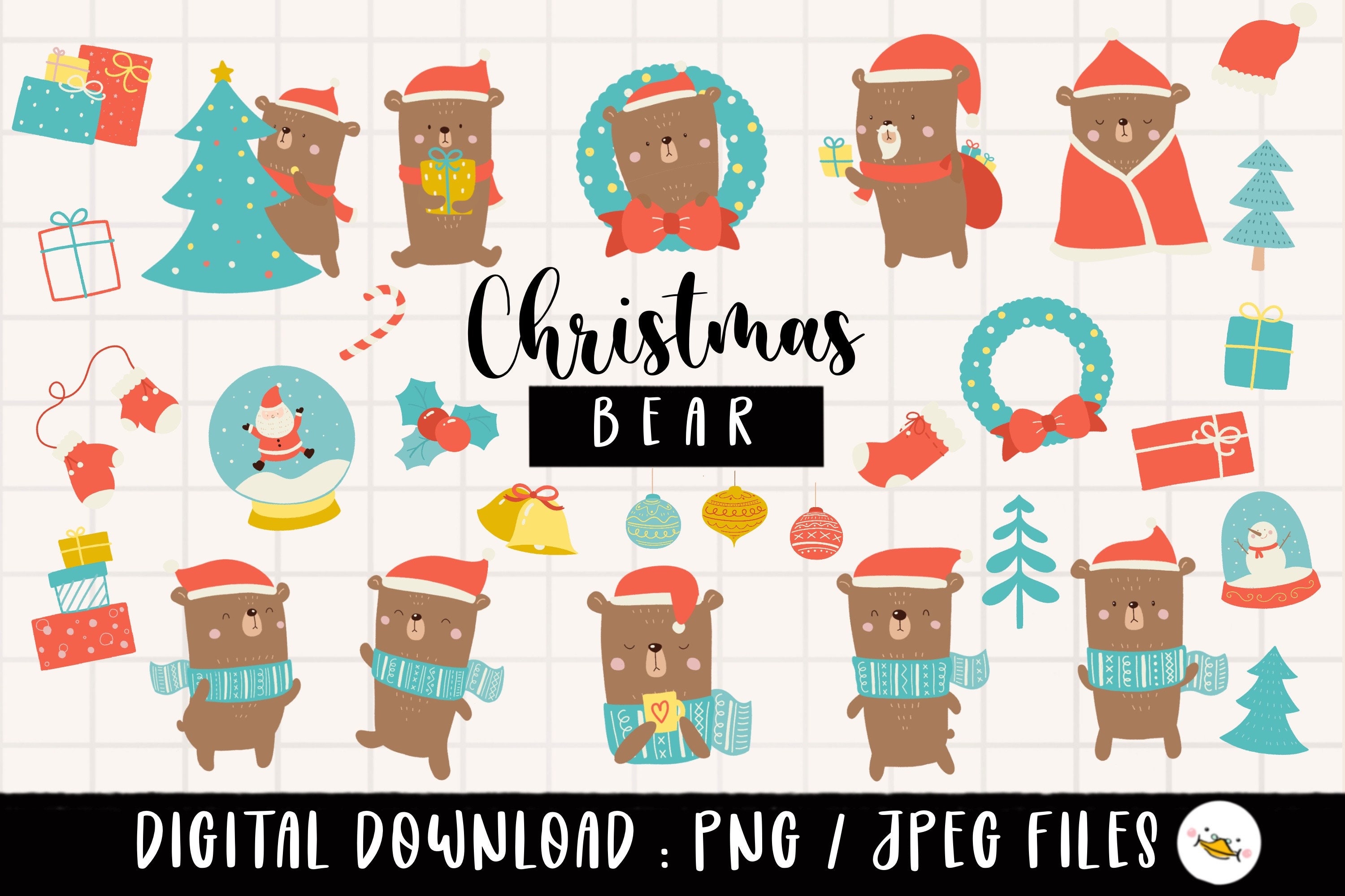 Chrismas Bear Clipart, Doodle Santa Bear Png, Happy Holiday Clipart ...