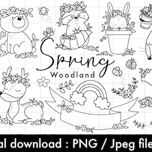 Spring Woodland Animals Clipart, Floral Animal, Wild Cute Animal ...