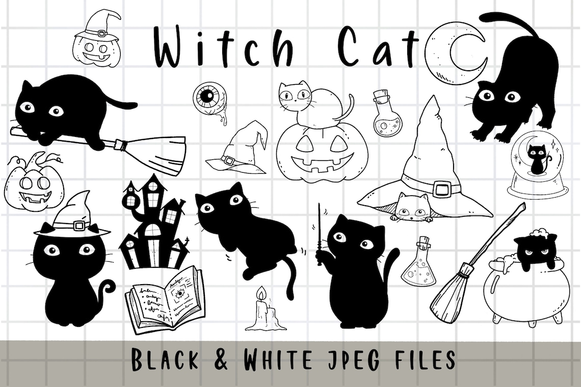 Witch Cat Clipart Halloween Clipart Pumpkin Png Horror - Etsy
