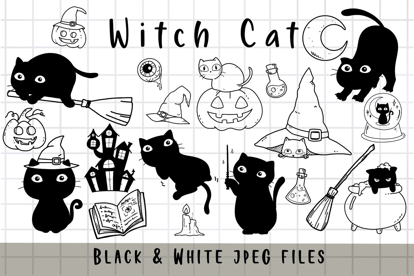 Witch Cat Clipart, Halloween Clipart, Pumpkin Png, Horror Kitty ...