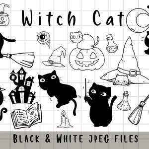 Witch Cat Clipart, Halloween Clipart, Pumpkin Png, Horror Kitty ...