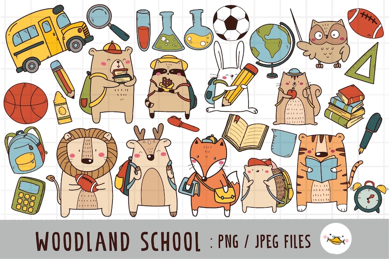 Woodland Animals Back to School Clipart, Woodland School Clipart ...