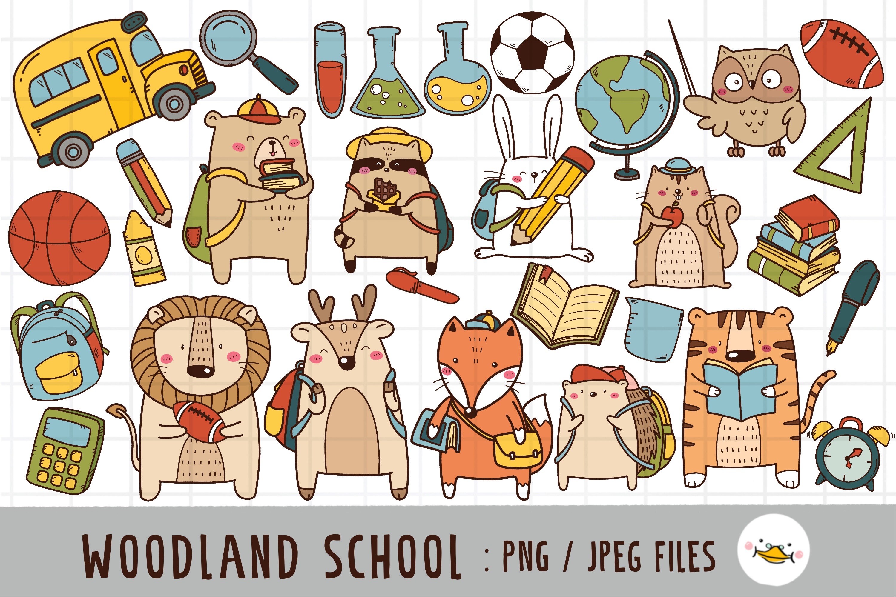 Woodland Animals Back to School Clipart, Woodland School Clipart ...