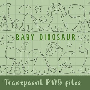 Baby Dinosaur Clipart, Dinosaur Nursery Art, Outline Doodle, PNG ...