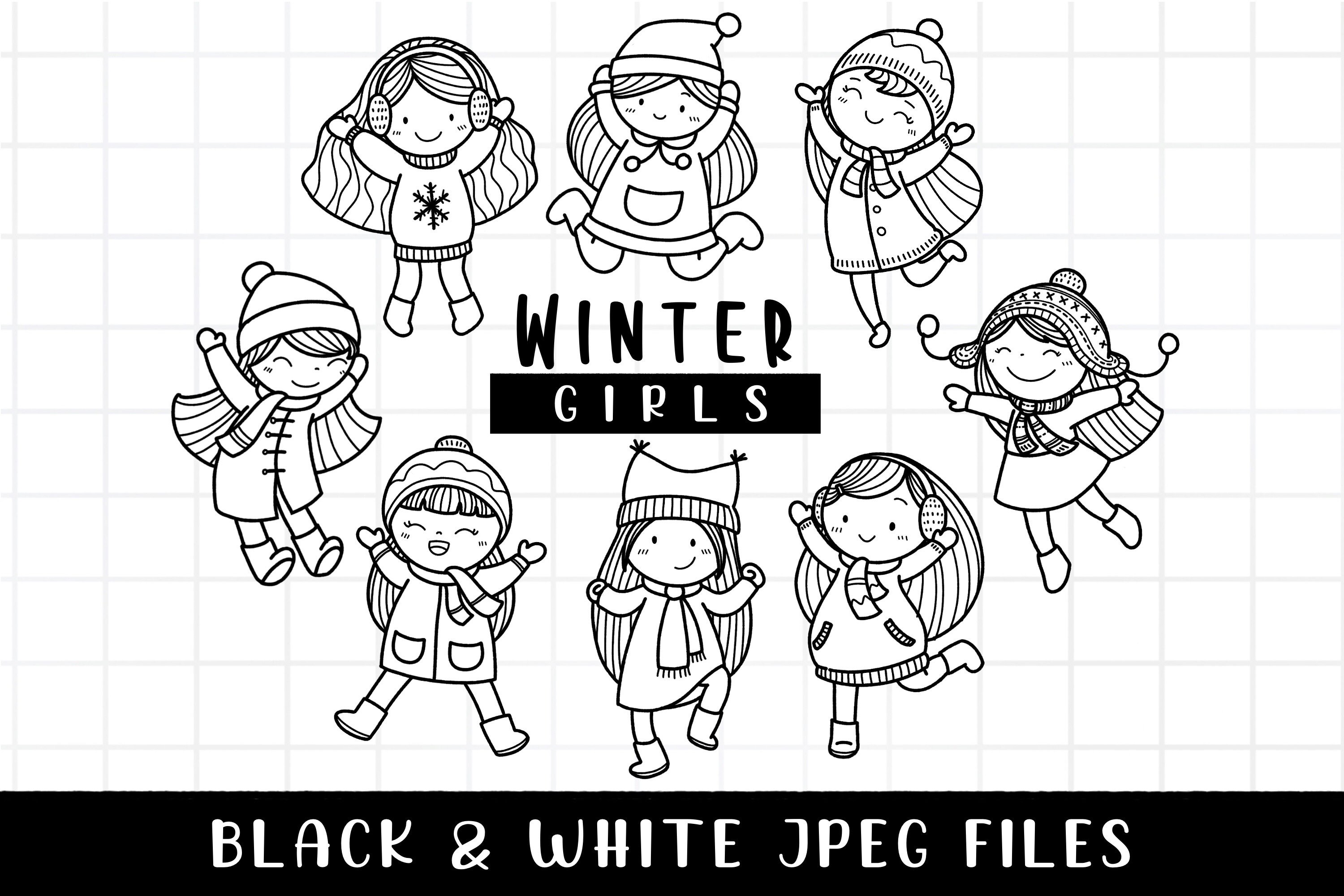 Winter Girls Clipart, Girls in Sweater PNG, Doodle Girls, Winter is ...