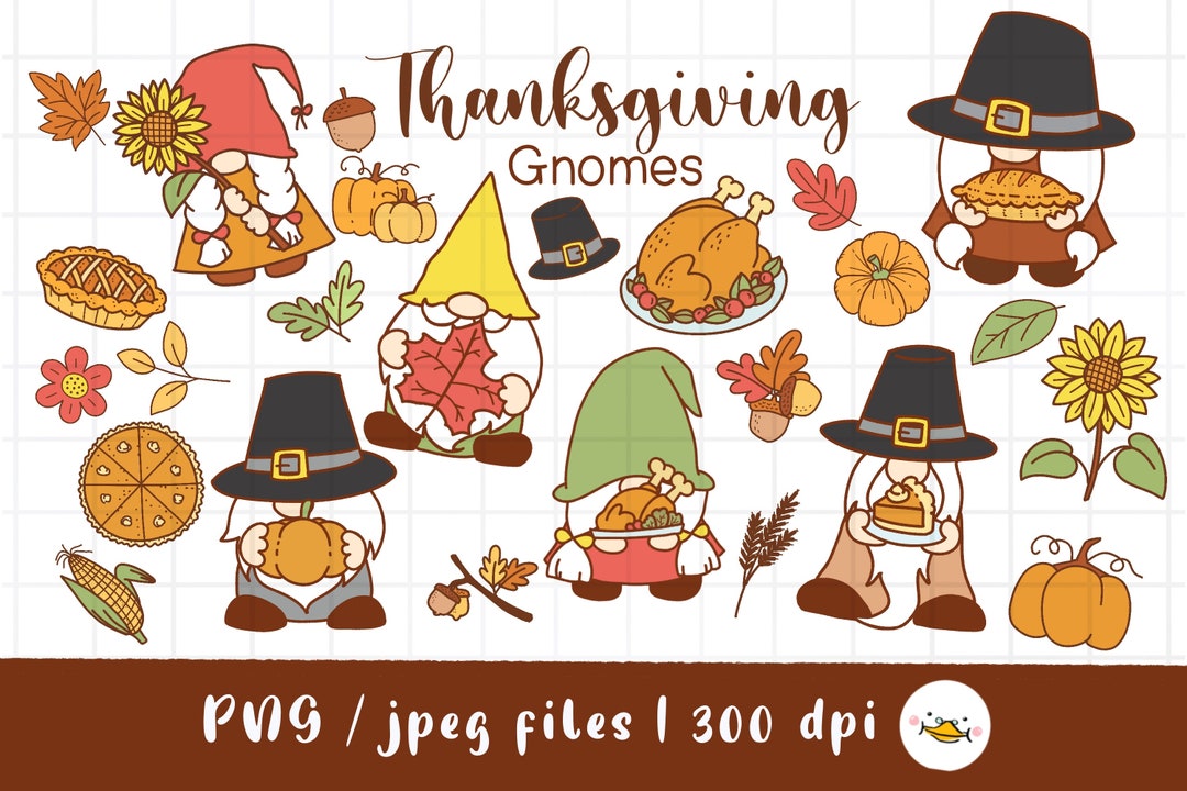 Gnomes Thanksgiving Clipart, Gnome Clipart, Turkey PNG, Thanksgiving ...