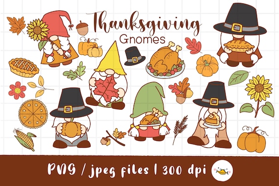Gnomes Thanksgiving Clipart Gnome Clipart Turkey PNG - Etsy