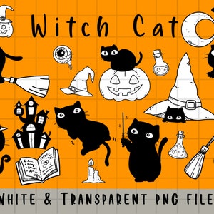 Witch Cat Clipart, Halloween Clipart, Pumpkin Png, Horror Kitty ...