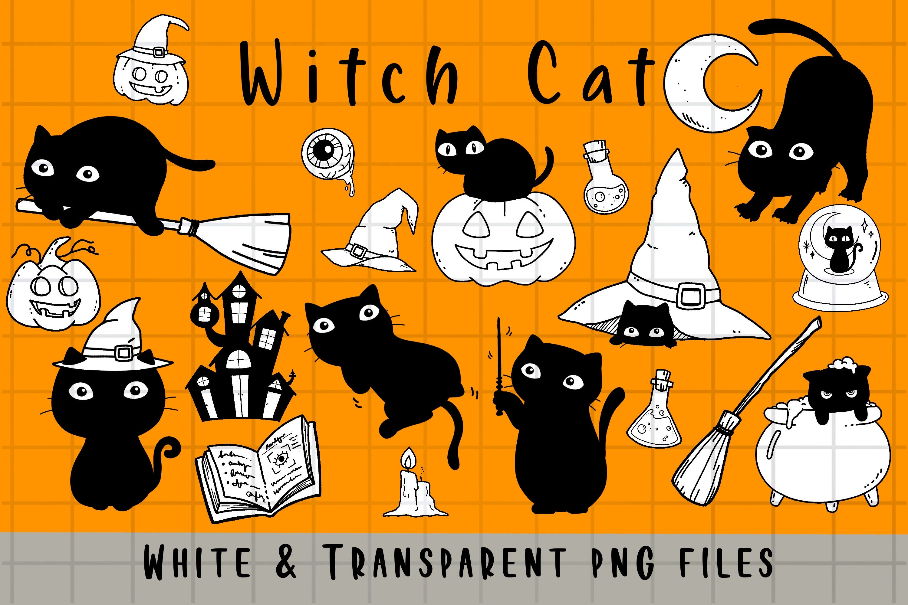 Witch Cat Clipart, Halloween Clipart, Pumpkin Png, Horror Kitty ...