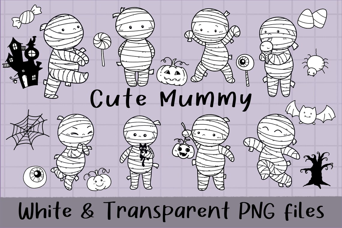 Cute Mummy Clipart, Cute Halloween Clipart, Ghost Clipart, Pumpkin PNG ...