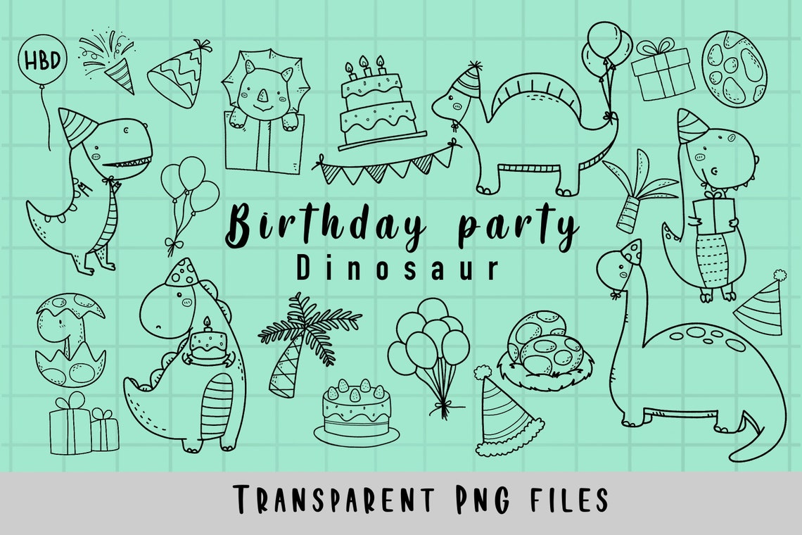 Birthday Party Dinosaur Clipart ,cute Dinosaur Clip Art , Doodle ...