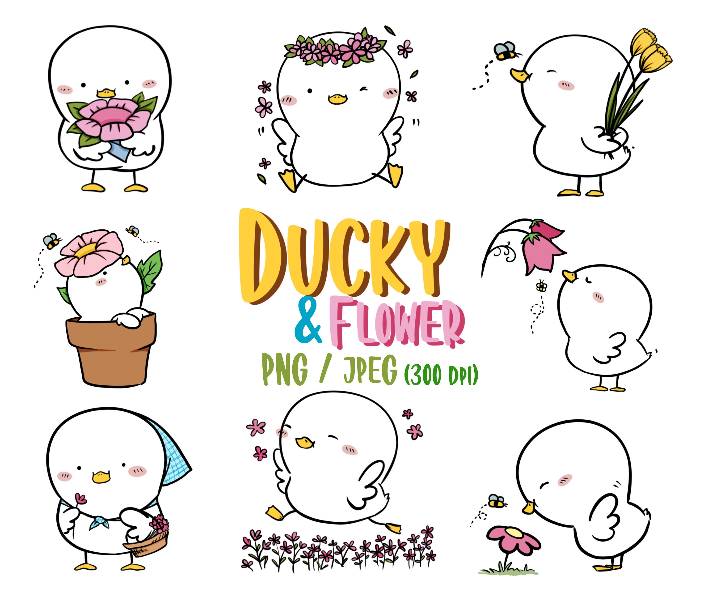 Cute Duck and Flower Hand Draw Clipart / Spring / Duck Lover /duckling ...