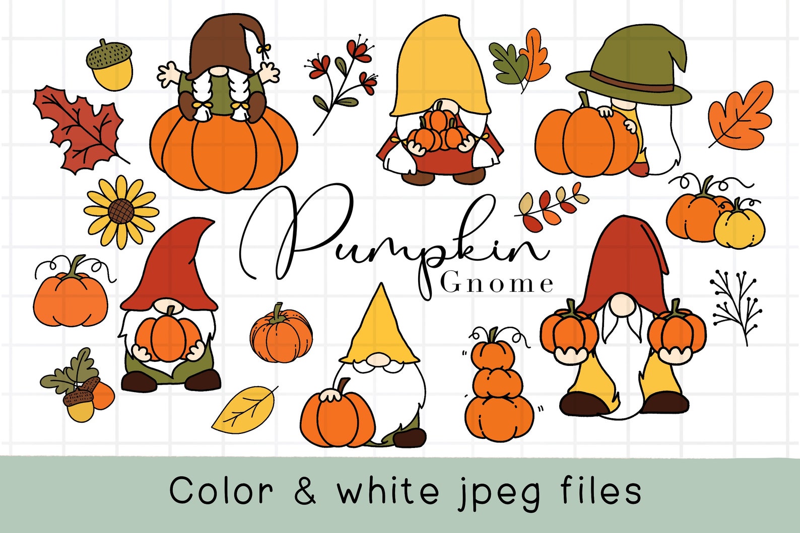 Gnome & Pumpkin Clipart Autumn Gnome Cute Fall Gnome | Etsy