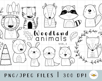 Woodland Animals Clipart, Forest Animal, Wild Cute Animal, Outline ...