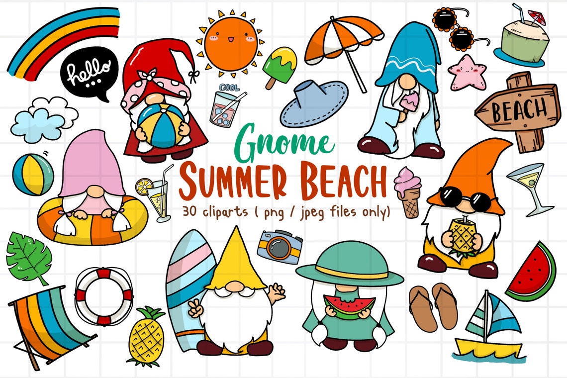Gnome Summer Clipart, Summer Beach, Beach Holiday, Outline Doodle, PNG ...