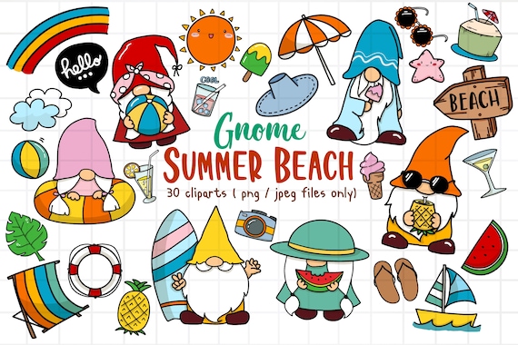 Gnome Summer Clipart Summer Beach Beach Holiday outline | Etsy