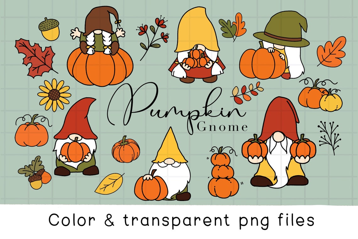 Gnome & Pumpkin Clipart Autumn Gnome Cute Fall Gnome | Etsy