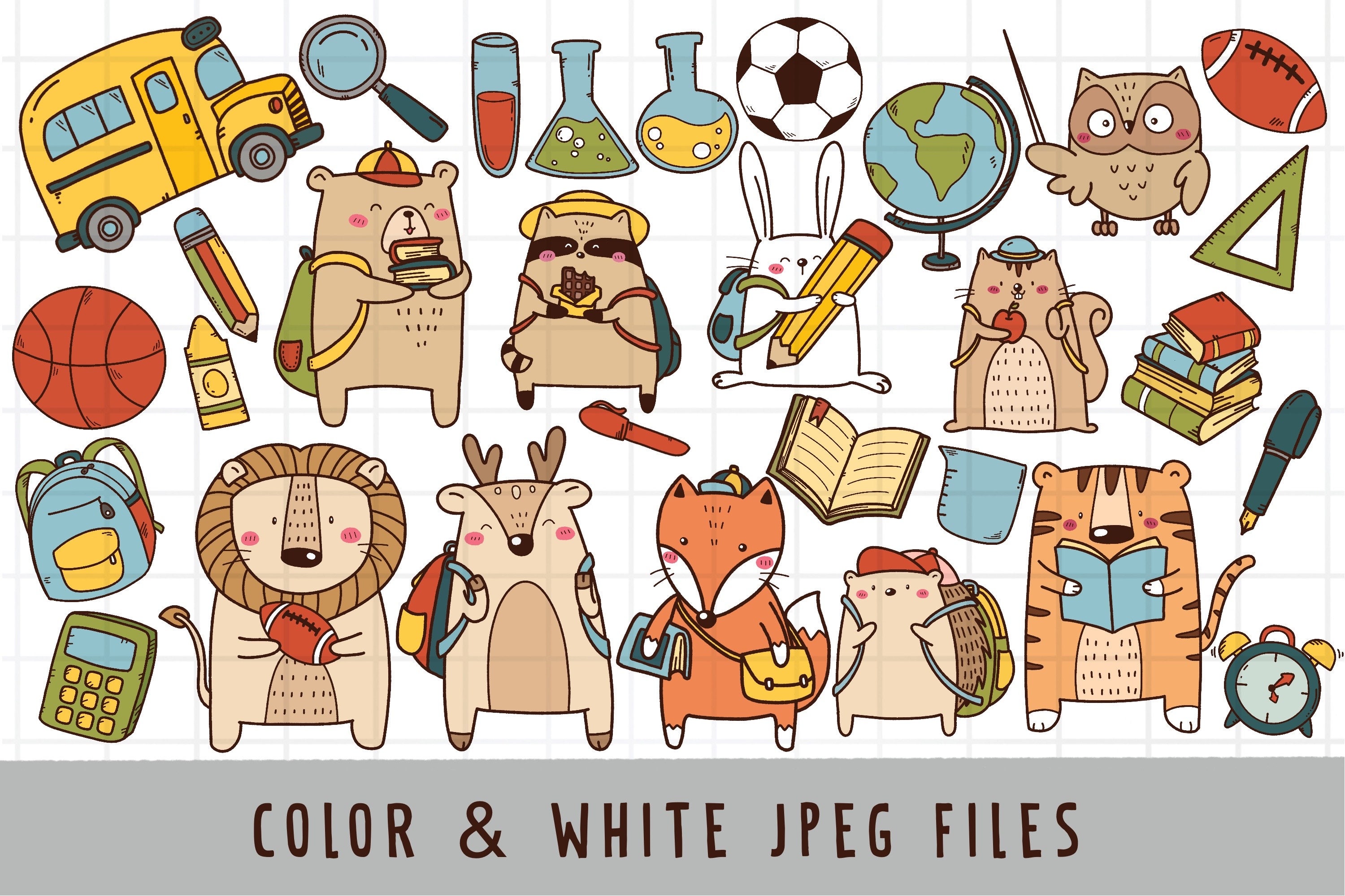 Woodland Animals Back to School Clipart, Woodland School Clipart ...