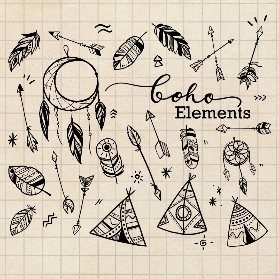 Feather and Arrow Bohemian Clipart, Boho Doodle, Tattoo Idea, Bohemian ...