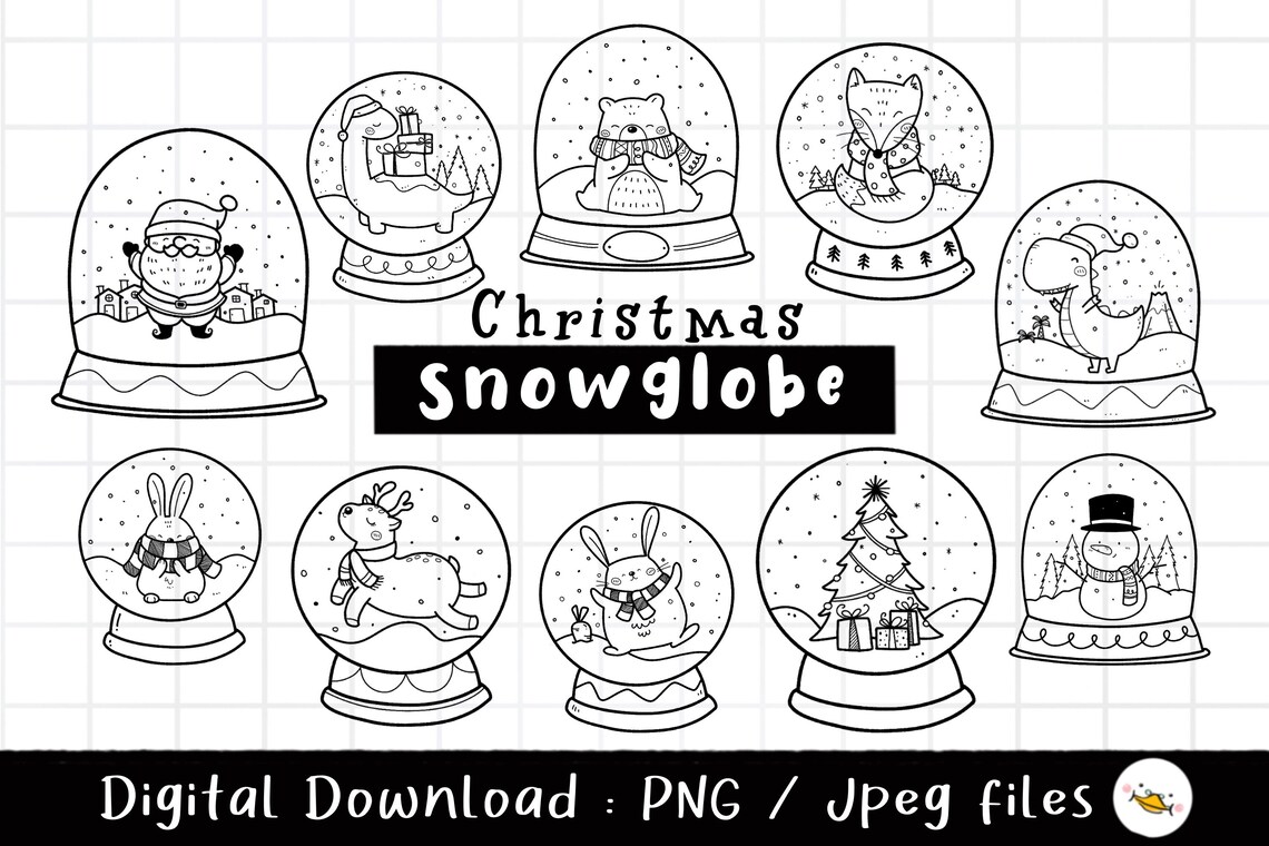 Christmas Snow Blobe Clipart, Cute Animal in the Snow Globe, Dinosaur ...