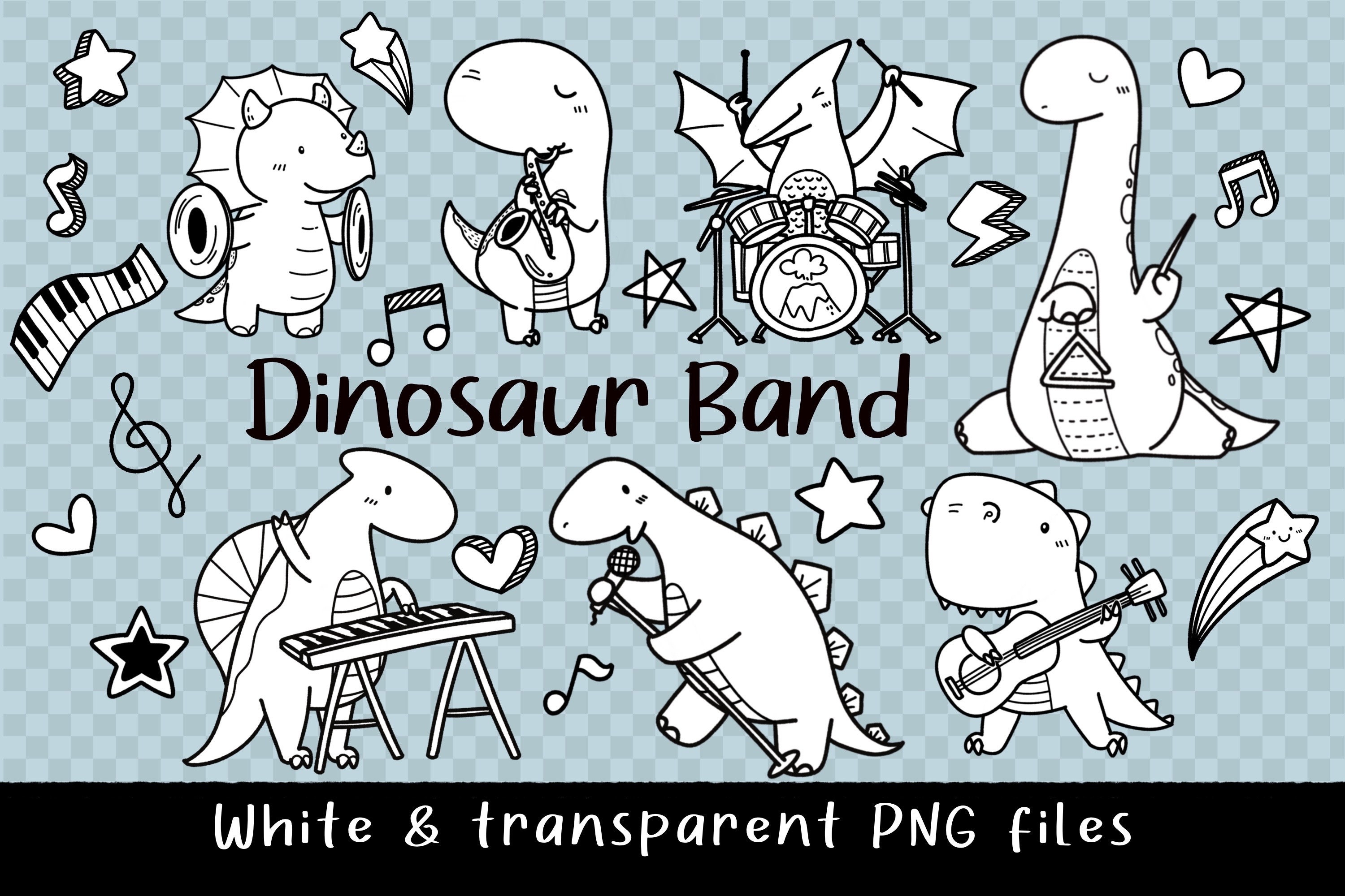 Dinosaur Music Clipart, Musical Dinosaur, T-rex Rock, Music Band ...