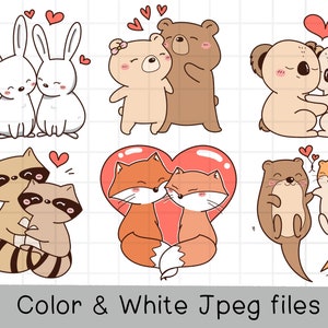 Cute Animal Couples Clipart, Woodland Lovers Clipart, Wild Cute Animal ...