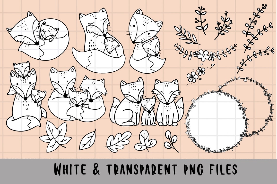 Family of Fox Clipart, Cute Fox, Dad & Mom, Woodland Animal, Outline ...