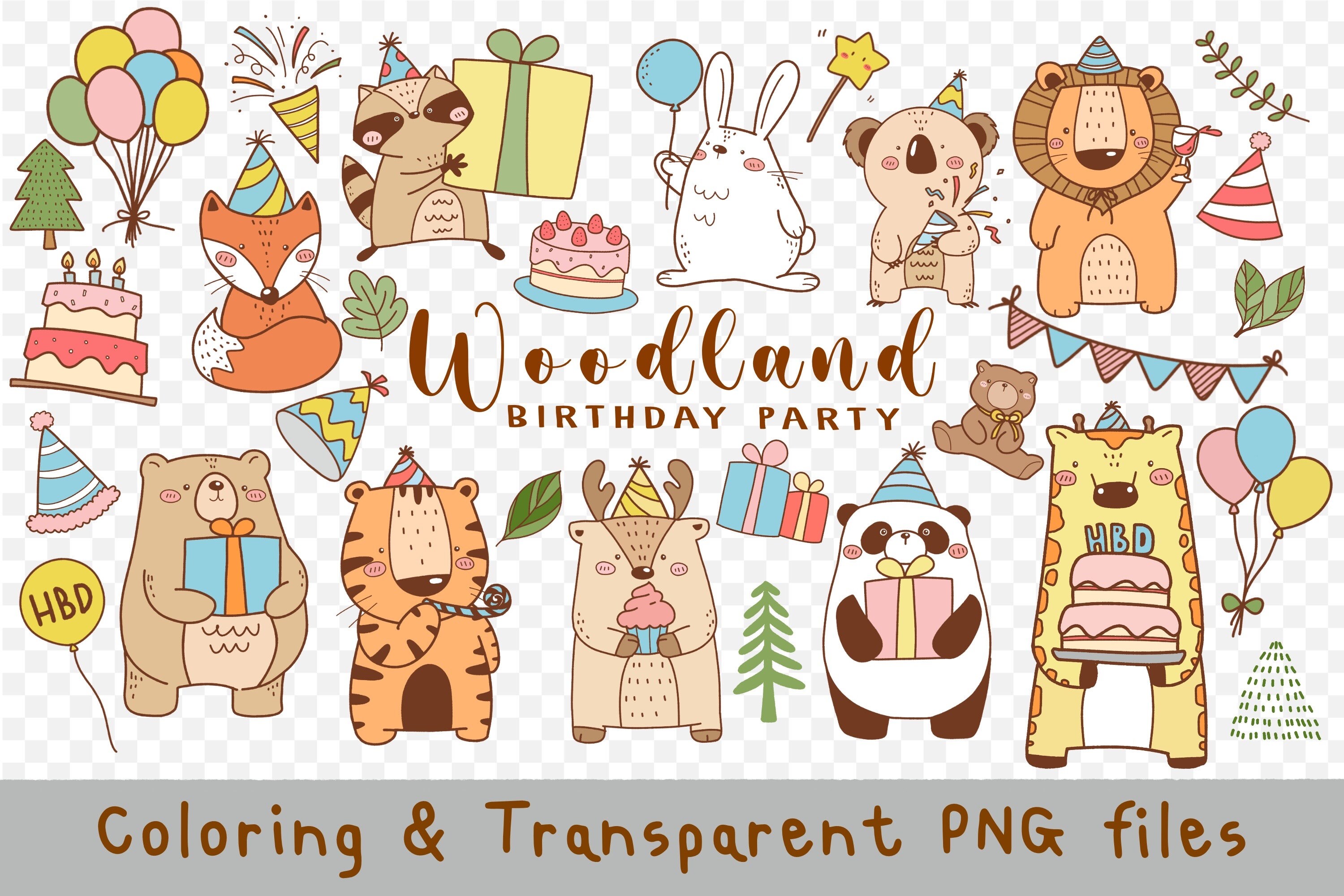 Woodland Birthday Party Clipart, Forest Animal, Wild Cute Animal ...