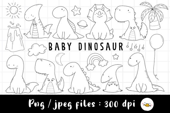 Baby Dinosaur Clipart Dinosaur Nursery Art Outline Doodle - Etsy