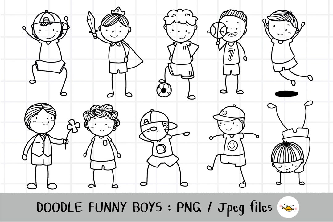 Funny Boy Clipart, Doodle Boy, Cute Boy, Friend Clipart, Outline Doodle ...