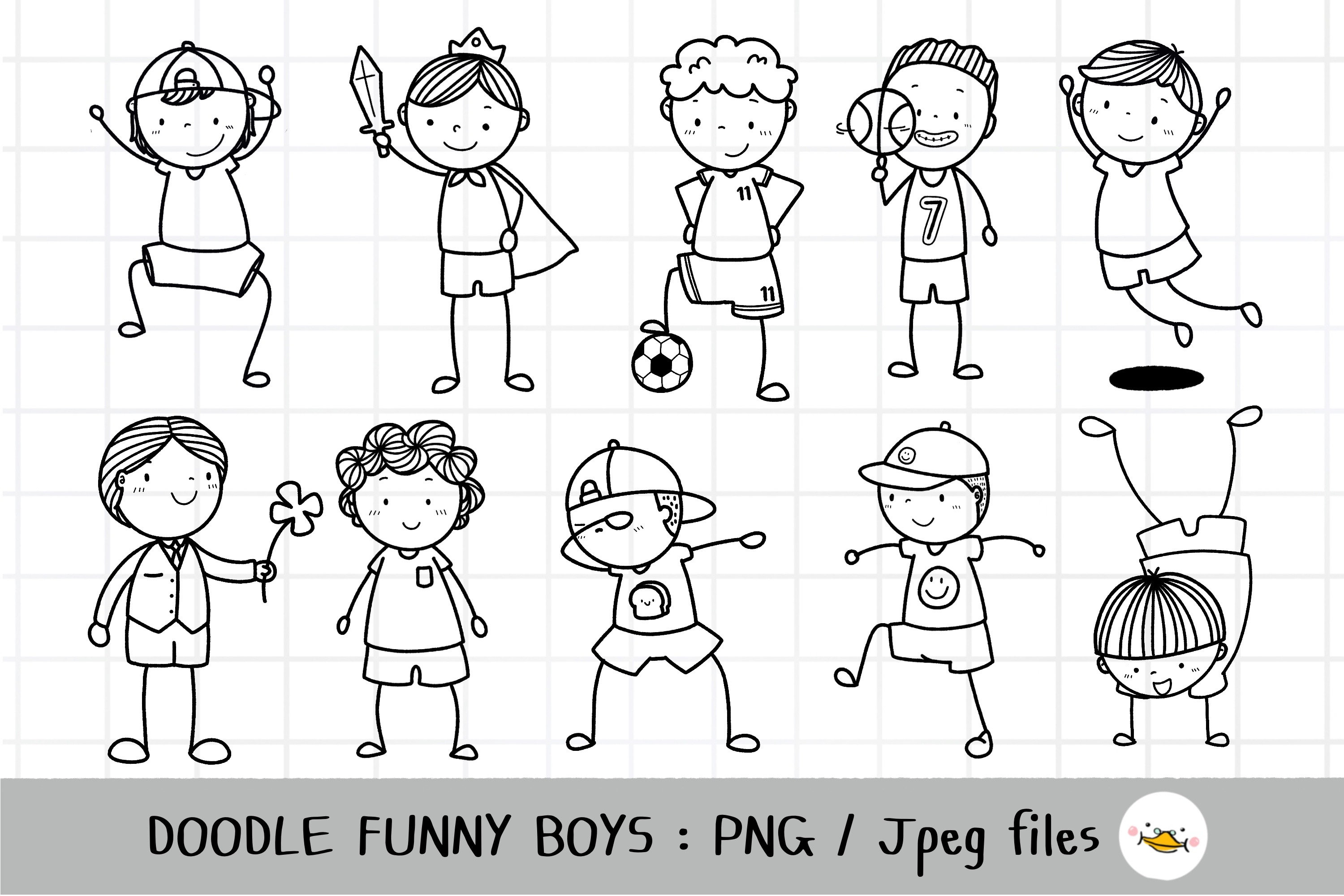 Funny Boy Clipart, Doodle Boy, Cute Boy, Friend Clipart, Outline Doodle ...